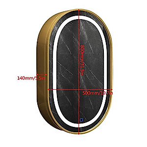 ZTGL Oval LED Lighted Mirror Cabinet, Wall-Mounted Bathroom Medicine Cabinet, Touch Button, Slow Close Hinge, 19.7x31.5 in,Gold,Lights Defogging