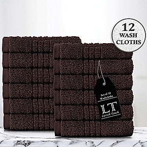 Lavish Touch 12 Pack Wash Cloth Set | 100% Ringspun Cotton , Lightweight and Highly Absorbent Quick Drying Towels, Perfect for Daily Use (Grey)