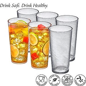 Amazing Abby - Breeze - 30-Ounce Plastic Tumblers (Set of 6), Plastic Drinking Glasses, All-Clear Reusable Plastic Cups, Stackable, BPA-Free, Shatter-Proof, Dishwasher-Safe