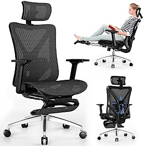 GABRYLLY Ergonomic Office Chair with Adjustable Lumbar Support, 3D Armrests & Headrest, 135° Reclining Chair with Footrest & Large Steel Base,300LBS Swivel Desk Chair(GYMN01)