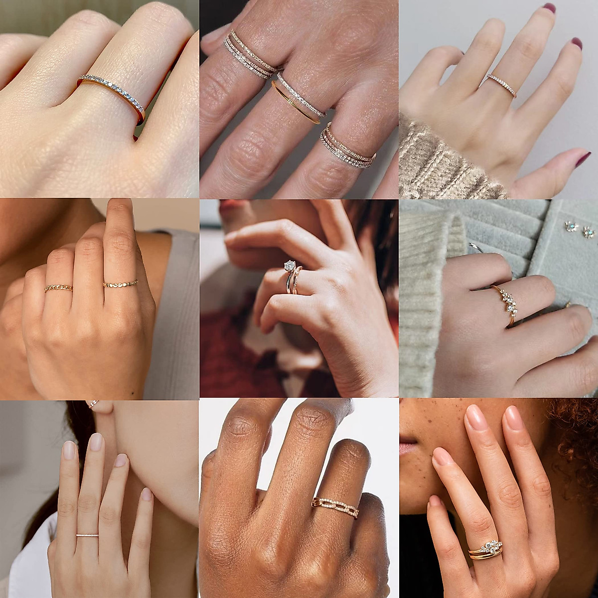 PLOMFOV 14K Gold/Silver Plate Stacking Rings Set for Women CZ Heart Simple Cute Stackable Rings Dainty Trendy Gold Statement Rings Plain Band Size 4-11 Gold 8