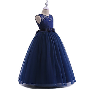 Glamulice Navy Blue Flower Girls Lace Bridesmaid Dress Long A Line Wedding Pageant Dresses Tulle Party Gown Birthday Elegant Fancy Holiday Evening Prom Princess Dance Christmas Ball Gown Formal 11 12