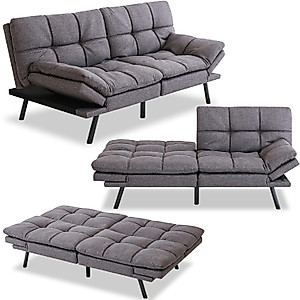 MUUEGM Convertible Futon Sofa Bed Couch Memory Foam Futon Couch Bed Modern Futon Sleeper Leather Sofa Couch Folding Small Love Seat Couch Sleeper Sofa for Living Room Office Small Space