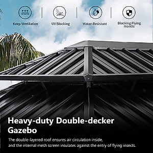 Jolydale 12FT×20FT Hardtop Aluminum Gazebo, Outdoor Metal Frame Canopy with Mosquito Net and Privacy Sidewalls,for Patio, Backyard, Large Size