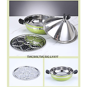 Stainless Steel Stockpot with Lid Tagines Pot Dual Handle Cookware Kitchen Cooking Pot Nonstick Soup Po Heighten 28cm Cone-Shaped Lid Nonstick Tajine Pot Steamer Casserole,Blue