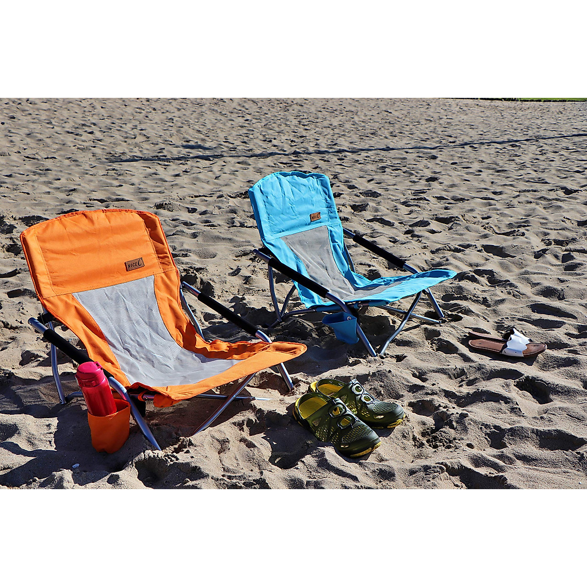 Nice C Chair for Beach for Adults 2 Pack, Low Chair, Sling, Folding, Portable, Concert, Kids, Boat, Sand Chair with Cup Holder & Carry Bag (Set of 2 Orange)