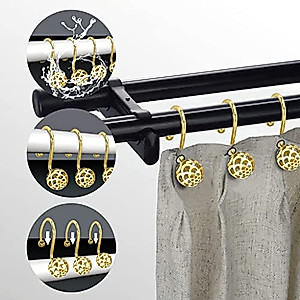 YJNSFT 12 Pcs Hollow Ball Shower Curtain Hooks, Rust Proof Chrome Rod Hooks Sets, Luxury Decorative Stainless Steel Shower Curtain Rings for Bathroom (Gold)