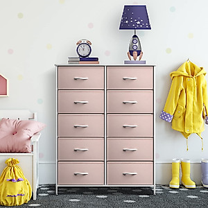 Sorbus Kids Dresser with 10 Drawers - Storage Unit Organizer Chest for Clothes - Bedroom, Kids Room, Nursery, & Closet (Pink, 34 x 12 x 47-10 Drawer)