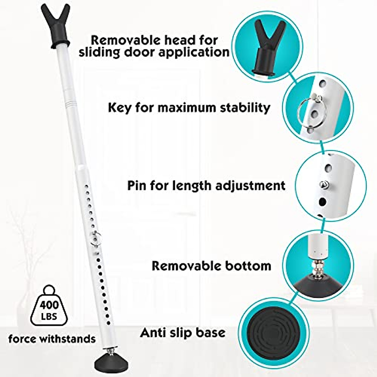 Door Security Bar,Sliding Door Lock Bar with Anti Lift Lock,Adjustable Sliding Door Security Bar for House, Apartment, School, Hotel Door Security System