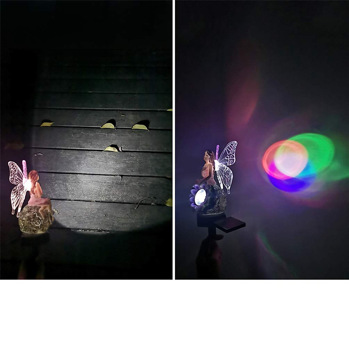 Beaupretty LED Fairy Girl Light Solar Powered Flower Winged Angel Figurine Stake Light Water Resistant Ground Lawn Lamp Ornament for Wisteria