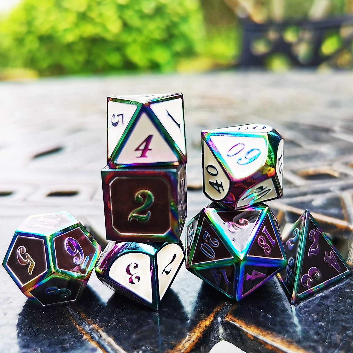 HAOMEJA DND Metal dice Color Changing Temperature dice D&D Set Dungeons and Dragons Role Playing Dice Black White
