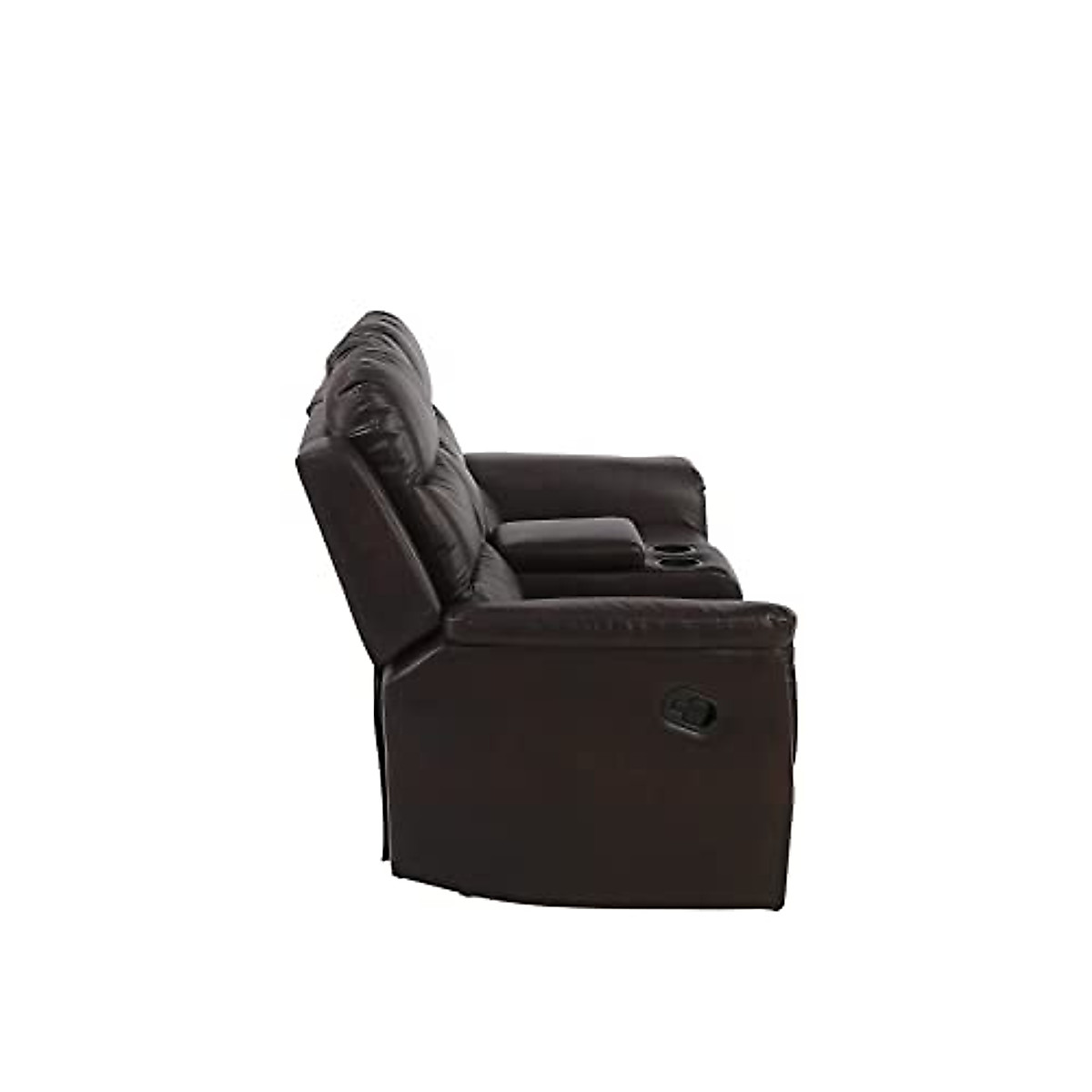 ERYE Faux Leather Manual Motion Loveseat 2 Cup Holders and Two Recliner Chaise, PU Wall Hugger Sofa & Couch for Home Theater Apartment Office RV Living Room Furniture Sets, Brown