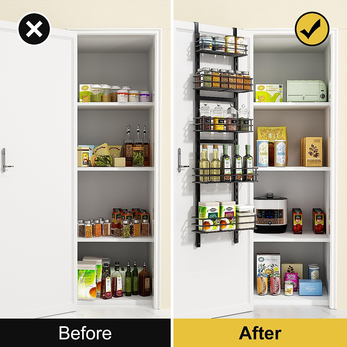 Vetacsion Pantry Door Organizer 12 Inch Wide, 5 Tier Hanging Adjustable Over the Door Spice Rack For Narrow Space