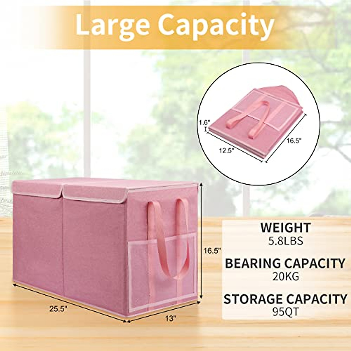LOVSTORAGE Large Toy Box for Boys Girls Toy Chest Kids Toy Storage Organizer Collapsible Toy Storage Bin Basket with Two Mesh Pockets for Nursery Playroom Bedroom Living Room Organization
