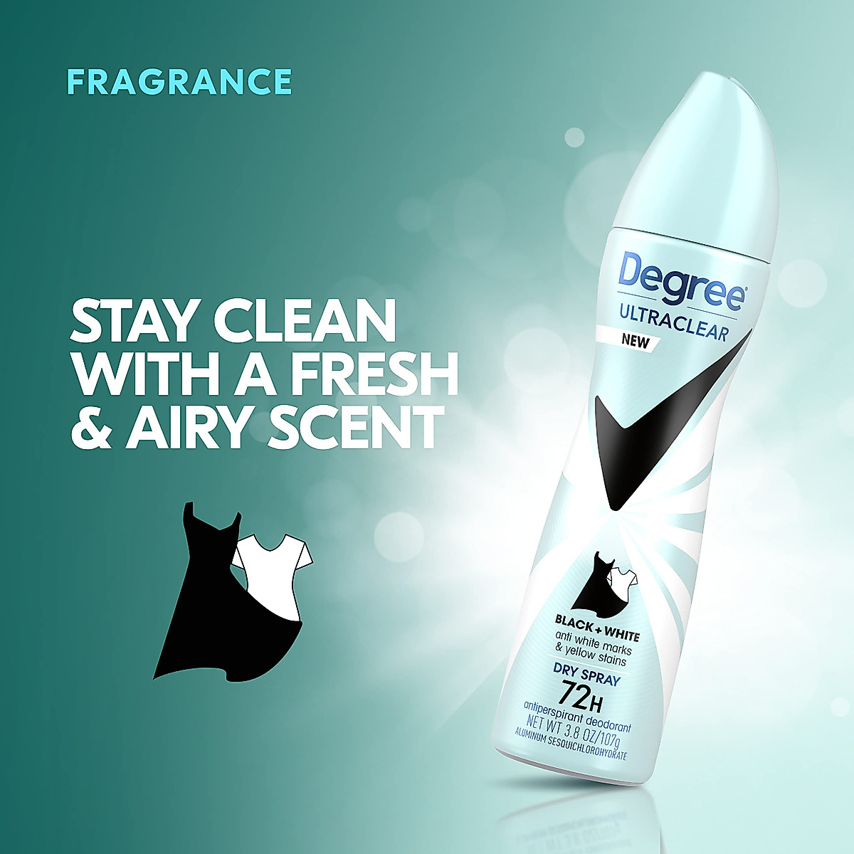 Degree Ultra Clear Antiperspirant Deodorant Dry Spray Anti White Marks and Yellow Stains Black+White Deodorant for Women 3.8 Ounce (Pack of 3)