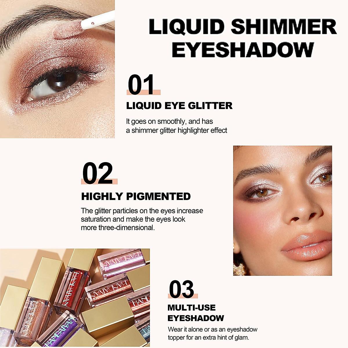 Quxunzzz Liquid Glitter Eyeshadow,Liquid Glitter Eyeliner Metallic Glitter Shimmer Eye Looks Waterproof Long Lasting Quick-Drying Sparkling（05#）