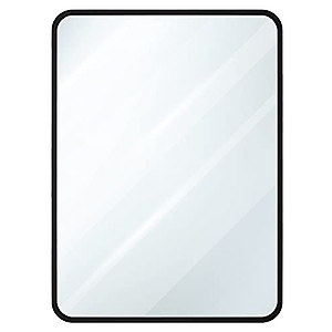 USHOWER 24 x 36 Inch Bathroom Mirror, Matte Black Rectangle Mirror for Wall, Rounded Metal Frame Vanity Mirror