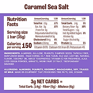 Munk Pack Nut & Seed Bar Caramel Sea Salt | 1g Sugar, Low Carb & Keto, 5g Protein | Gluten Free, Plant Based, Zero Added Sugar | Sweet & Salty Breakfast & Snack Bars | 12 Count