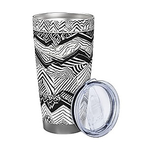 quopvn Black White Tan Zigzag Print 20oz Car Cup Ps Material Lid, Perfect For Hot & Cold Drinks