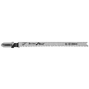 BOSCH T308BO 5-Piece 4-1/2 In. 12 TPI Extra Clean for Wood T-Shank Jig Saw Blades
