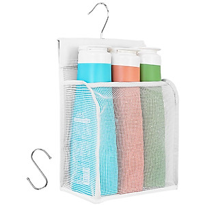 ALYER Hanging Mesh Shower Caddy Organizer Bathroom Storage Bag with Hooks for College Dorm, Gym, Swimming,RV and Travel,White