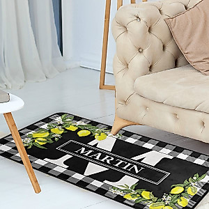 Custom Family Name Buffalo Plaid with Lemon Doormat Non-Slip Anti Fatigue Personalized Kitchen Rug 39 x 20 Inch Personalized Comfort Entryway Door Mats Perfect Carpet for Home Decor