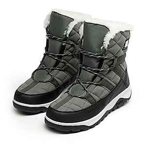 DREAM PAIRS Women's Winter Snow Boots Waterproof Rubber Ankle Booties with Warm Comfortable Faux Fur Lining,botas de invierno para mujer,Lace Up Non-Slip Outdoor Boots for Women,Sdsb2214w,Grey,Size 10