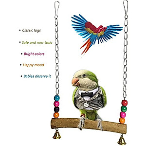 OMYZERO 3Pcs Bird Parrot Toys Swing Hanging, Bird Cage Accessories Toy Perch Ladder Chewing Toys Hammock for Parakeets,Cockatiels,Lovebirds,Conures,Budgie,Macaws,Lovebirds,Finches and Other Small Pets
