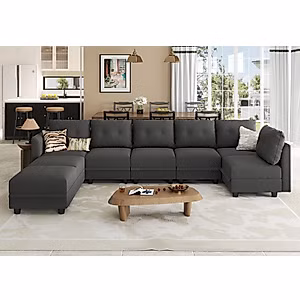 LLappuil Oversized Velvet Modular Sofa 10 Seater U Shaped Sectional with Storage Waterproof, Anti-Scratch Sectional Couch with Reversible Chaise, Grey Brown
