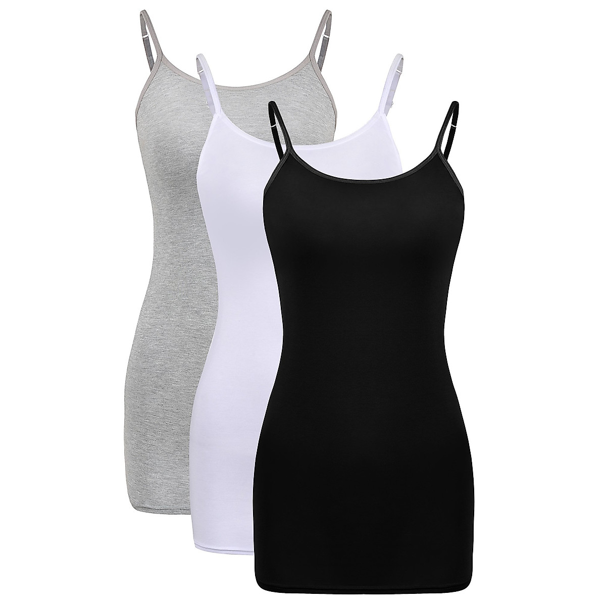 WILLBOND 3 Pieces Women Basic Long Tanks Adjustable Spaghetti Strap Camisole Top (,)