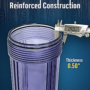 High Capacity 20 x 4.5” Whole House Filter Purifier System for Well or City Water, Presser Relief Button, 1” NPT Brass Port, Double O-Ring, Meets NSF Standards & Regulations (Transparent, 1 Set)