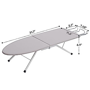 ALIMORDEN Small Tabletop Ironing Board with Iron Holder Compact Folding Ironing Board with Legs and Cover Pad Space Saver for Convenient Storage Traveling RVs and Campers Grey