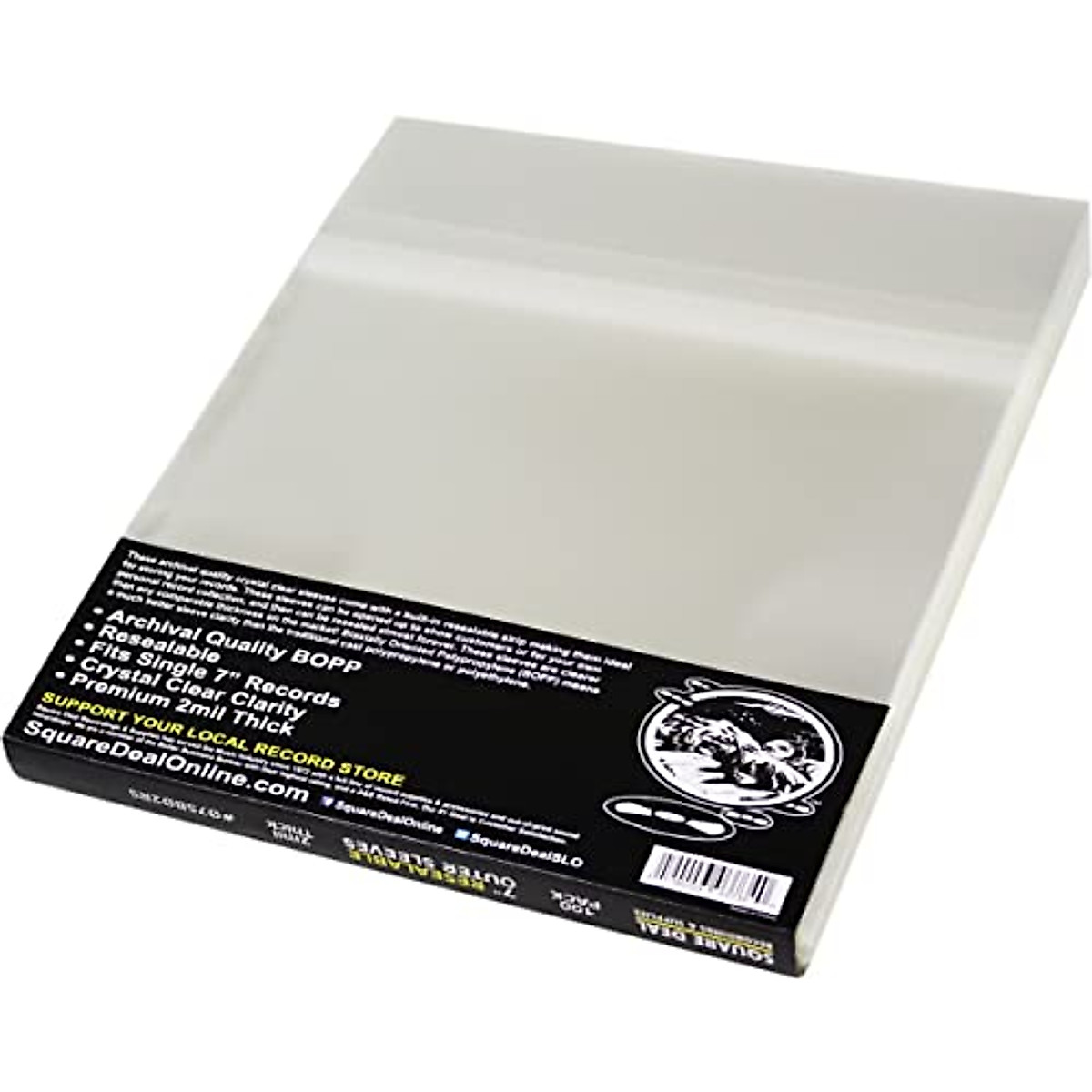 (100) 7" Resealable Record Outer Sleeves - Super Clear Premium 2 Mil Thick - Archival Quality BOPP - 7-3/8" x 7" + 1-1/2" Flap - 07SB02RS