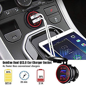 Quick Charge 3.0 Dual USB Car Charger Socket with Touch Switch 12V/24V 36W QC3.0 Dual USB Fast Charger Socket Power Outlet for Marine, Boat, Motorcycle, Truck, Golf Cart(Red)