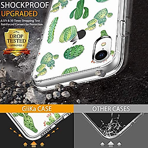 GiiKa iPhone XR Case with Screen Protector, Clear Heavy Duty Protective Case Floral Girls Women Shockproof Hard PC Back Case with Slim TPU Bumper Cover Phone Case for iPhone XR, Green Cactus