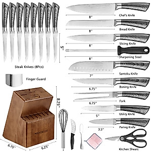 Kitchen Knife Set with Block - 24 pcs Home Essentials High Carbon German Stainless Steel Knives Set, Professional Chef Knife Set with 8 Steak Knives, Sharpener, Carving Fork & Shears