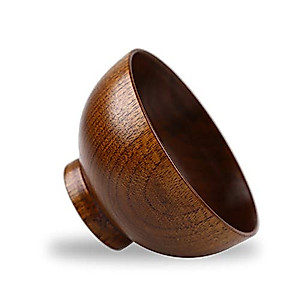 Wood Bowl Japanese Style Solid Wood Bowl Serving Tableware for Rice, Soup, Dip, Coffee, Tea, Decoration 4 Pcs (4 bowls + 4 spoons)