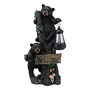 Ebros Climbing Black Bear Cubs Garden Light Statue Figurine Solar LED Lantern Light Welcome Sign Guest Greeter Decor for Patio Poolside Garden Home