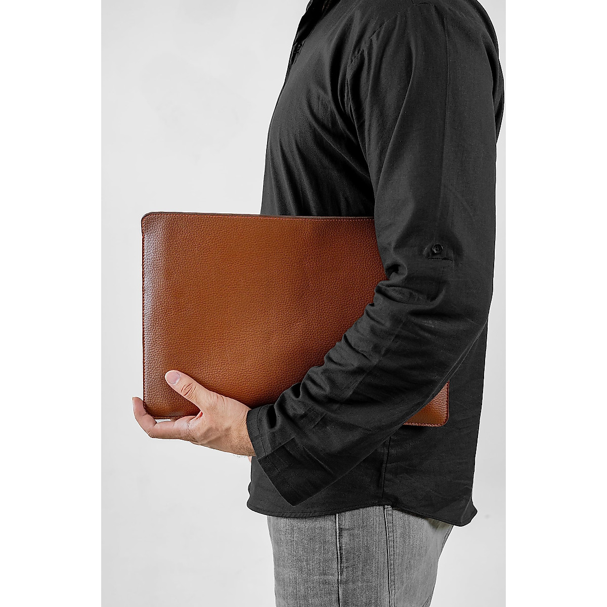 Dawn & Dusk 13 inch Laptop Sleeve Compatible with MacBook Pro & MacBook Air, PU Leather, Handmade, Slide-in Edition ©, Brown.