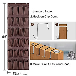 Nuorao 24 Large Pockets Hanging Shoe Organizer Shoe Rack, Hanging Shoe Organizer for Closet Hanging Shoe Rack Holder Hanger, Behind Door Hanger, Nonslip Holders, Sneakers and Home Accessories (Brown)