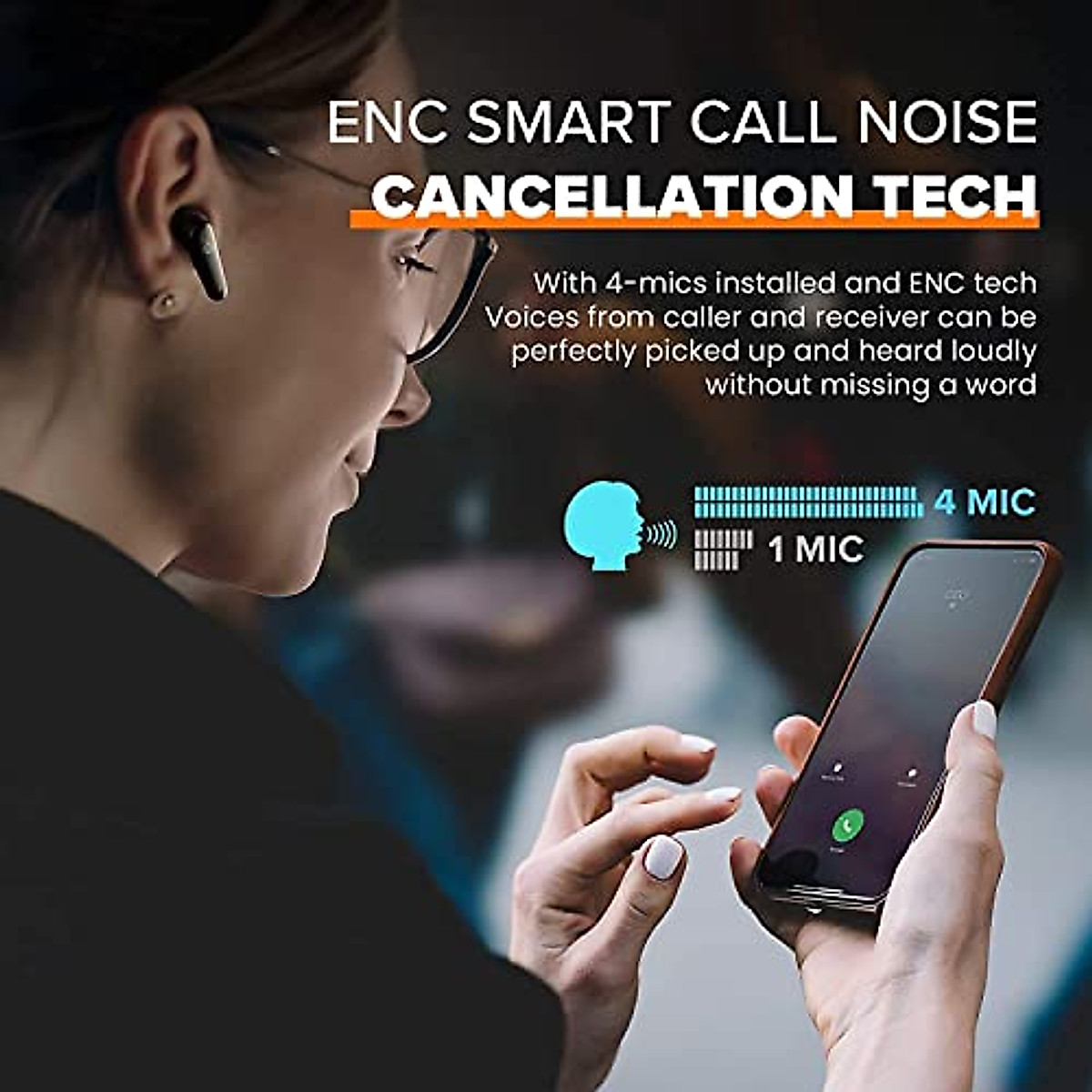 Wireless Earbuds ANC, Bluetooth 5.2 Active Noise Canceling Headphones Bluetooth Earbuds 32 Hours Cycle Playtime, Sport Earphones, Touch Control, Twins and Mono Modes, IPX7