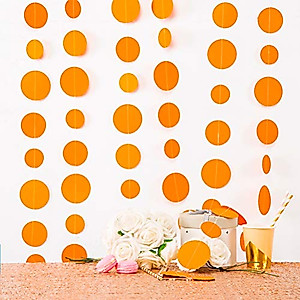 WEVEN Orange Paper Garland Circle Dot Party Banner Streamer Backdrop Hanging Decorations, 20 Feet in Total