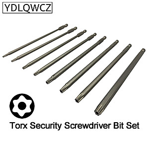 YDLQWCZ Long Torx Security Screwdriver Bit Sets 6 Inch Length T8 T10 T15 T20 T25 T27 T30 T40 S2 Steel Torx Security Head Drill Screw Driver Drill Set (8Pcs Torx Head (150mm)