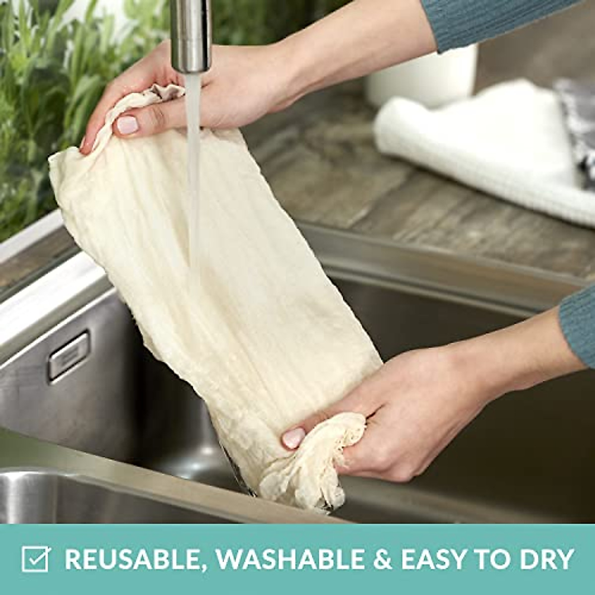 Organic Cheesecloth Nut Milk Bag Strainer 2-Pack, GOTS Certified Cheese Cloths for Straining Food, Yogurt, Juice, Cold Brew Coffee & Tea Filter - Reusable Butter Muslin Greek Yogurt Strainer