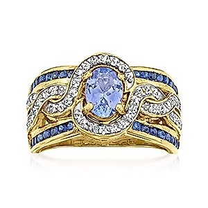 Ross-Simons 0.80 Carat Tanzanite and .60 ct. t.w. Sapphire Ring With .30 ct. t.w. White Zircon in 18kt Gold Over Sterling. Size 7