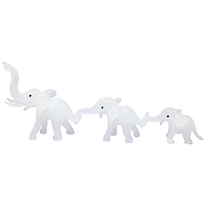 Handmade Set 3 Mini White Glass Elephant Blown Glass Art Wild Animal Collectible Figurines Figures Cool Stuff Ornament Miniature Gift Ideas for Anniversary Birthday Wedding Home Room Garden Decor No.2