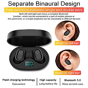 SLuB Wireless Earbuds, Bluetooth 5.0 Wireless Automatic Pairing Earphones,TWS Left and Right Separation Earbuds, Remaining Power Display (with Charging Box)（Black）