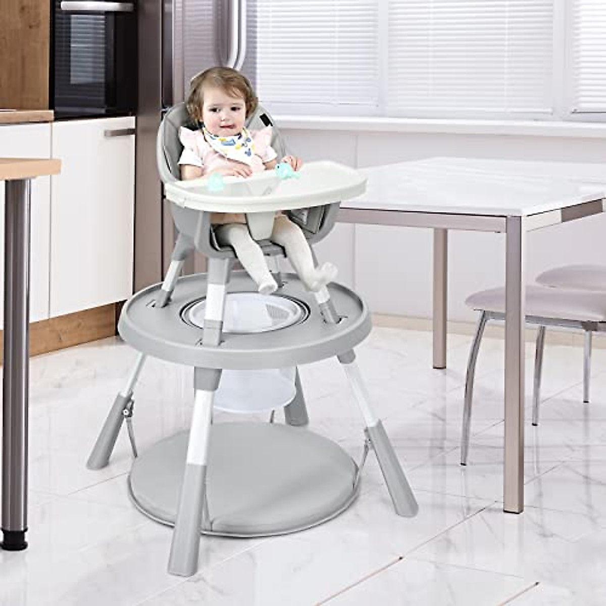 HONEY JOY 7 in 1 High Chair, Baby Highchair with Storage Basket, Convert to Toddler Chair & Table/Booster Seat/Building Block Table/Infant Feeding Chair/Baby Activity Center Bouncer (Gray)