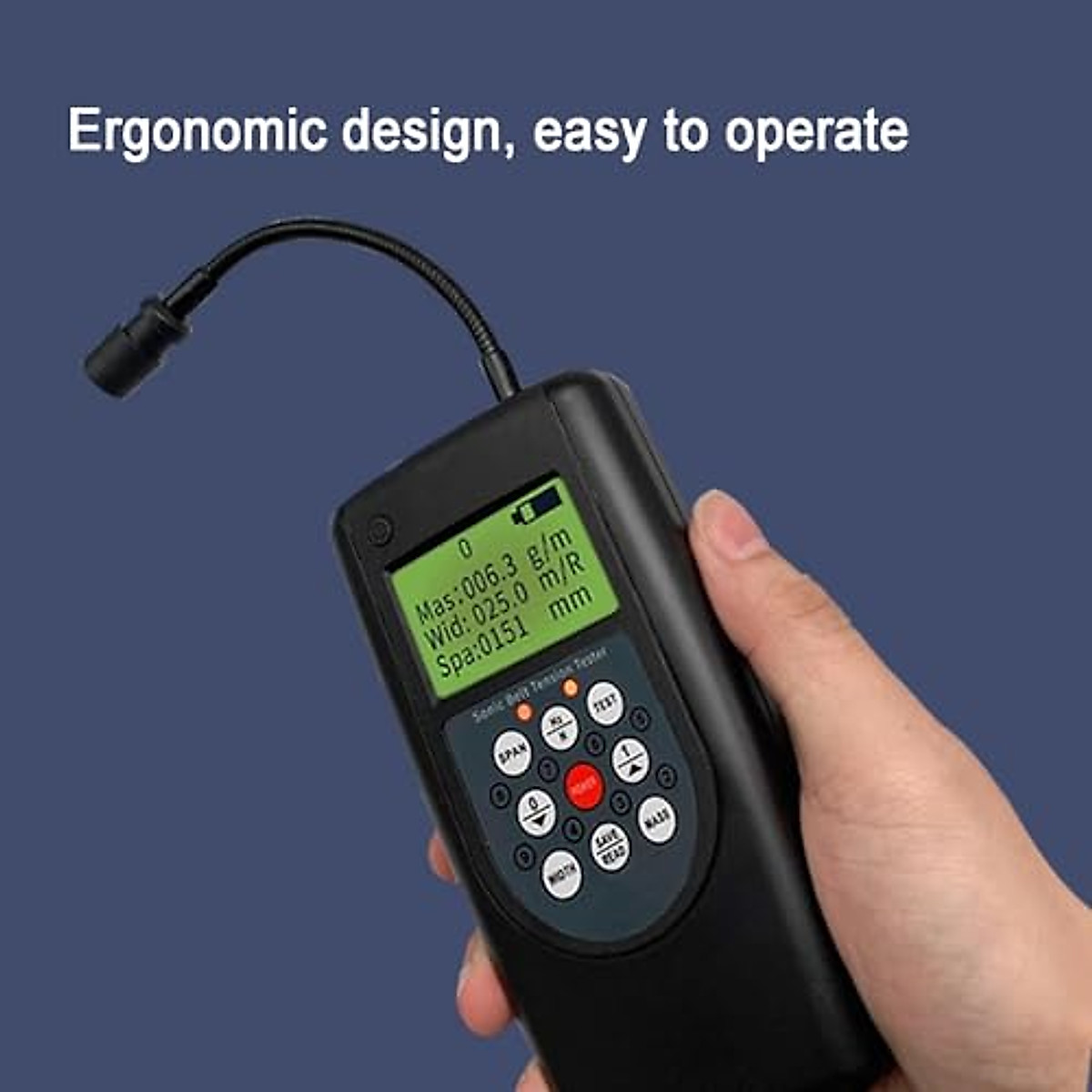 Sonic Belt Tension Meter, Acoustic Tensionmeter, with LCD Backlit Display, Frequency Range 10Hz-680Hz, with Adjustable Direction Probe, for Multi-Ribbed V Belts