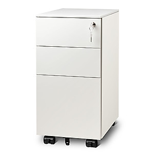 DEVAISE White File Cabinet, Small Filing Cabinet with 3 Drawers with Slim Width for Home Office, Rolling Under Desk Cabinet (11.8 inch)
